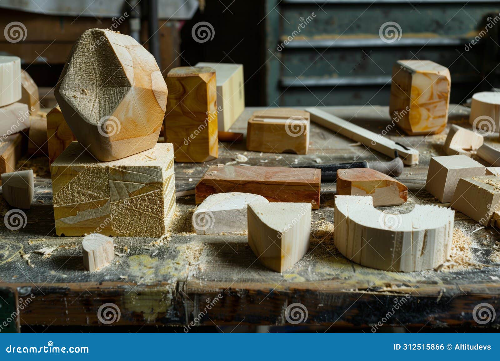 Hand Carving Shapes from Wood Blocks on a Workbench Stock Photo - Image ...