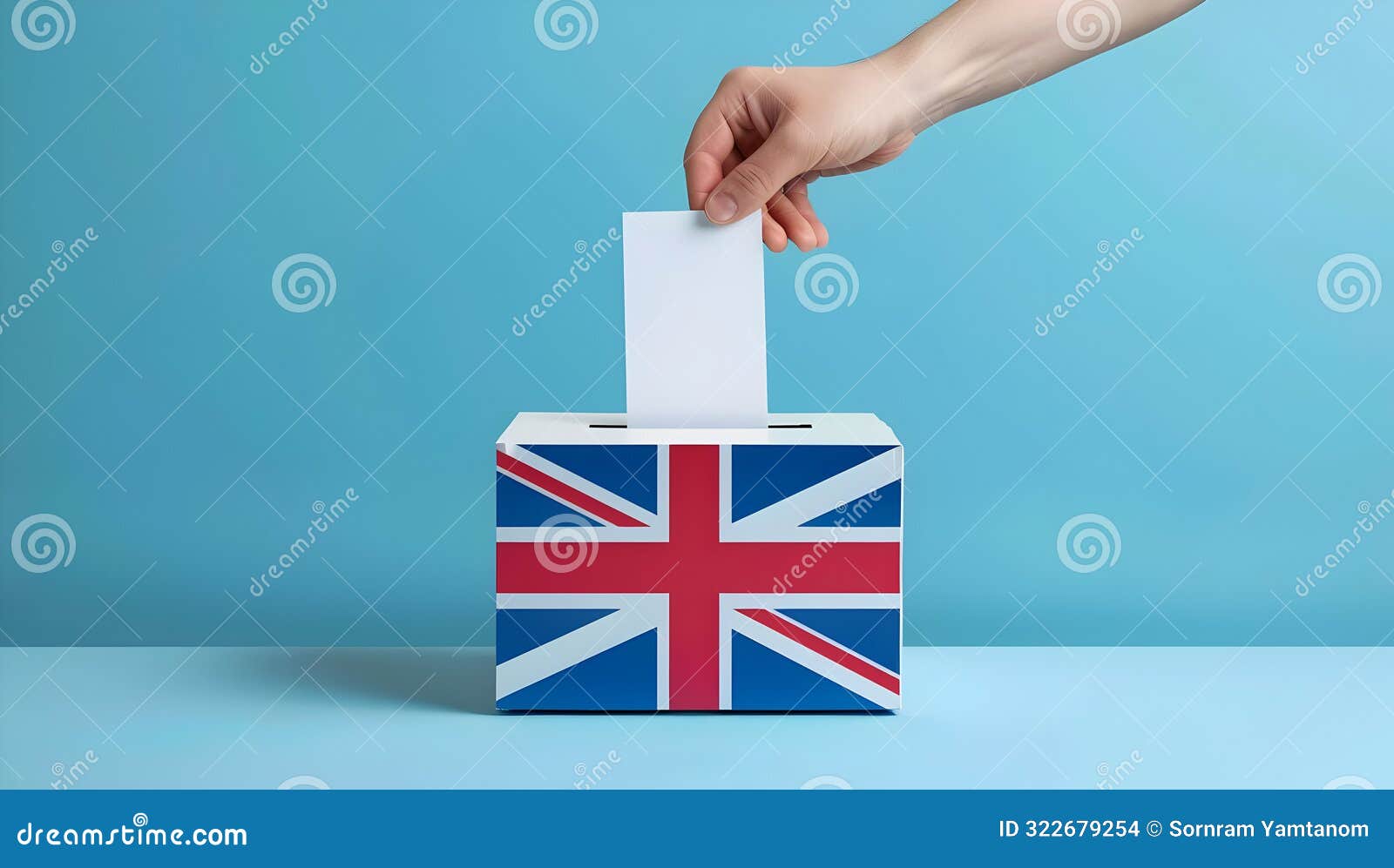 A Hand Casting a Ballot into a Ballot Box with the Union Jack Flag ...