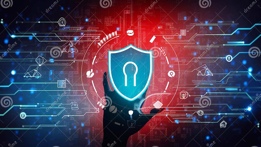 Hand Casting Shadow Over Cyber Security Elements Like Firewall Shield ...