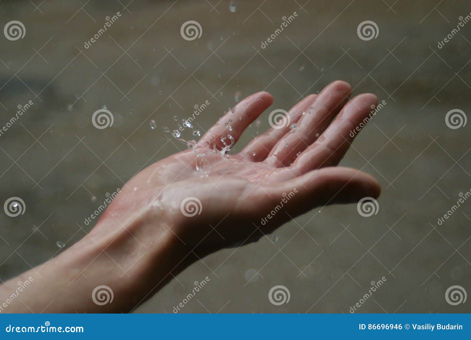 Hand Catching Clean Falling Rain Close Up. Environmental Concept Stock ...
