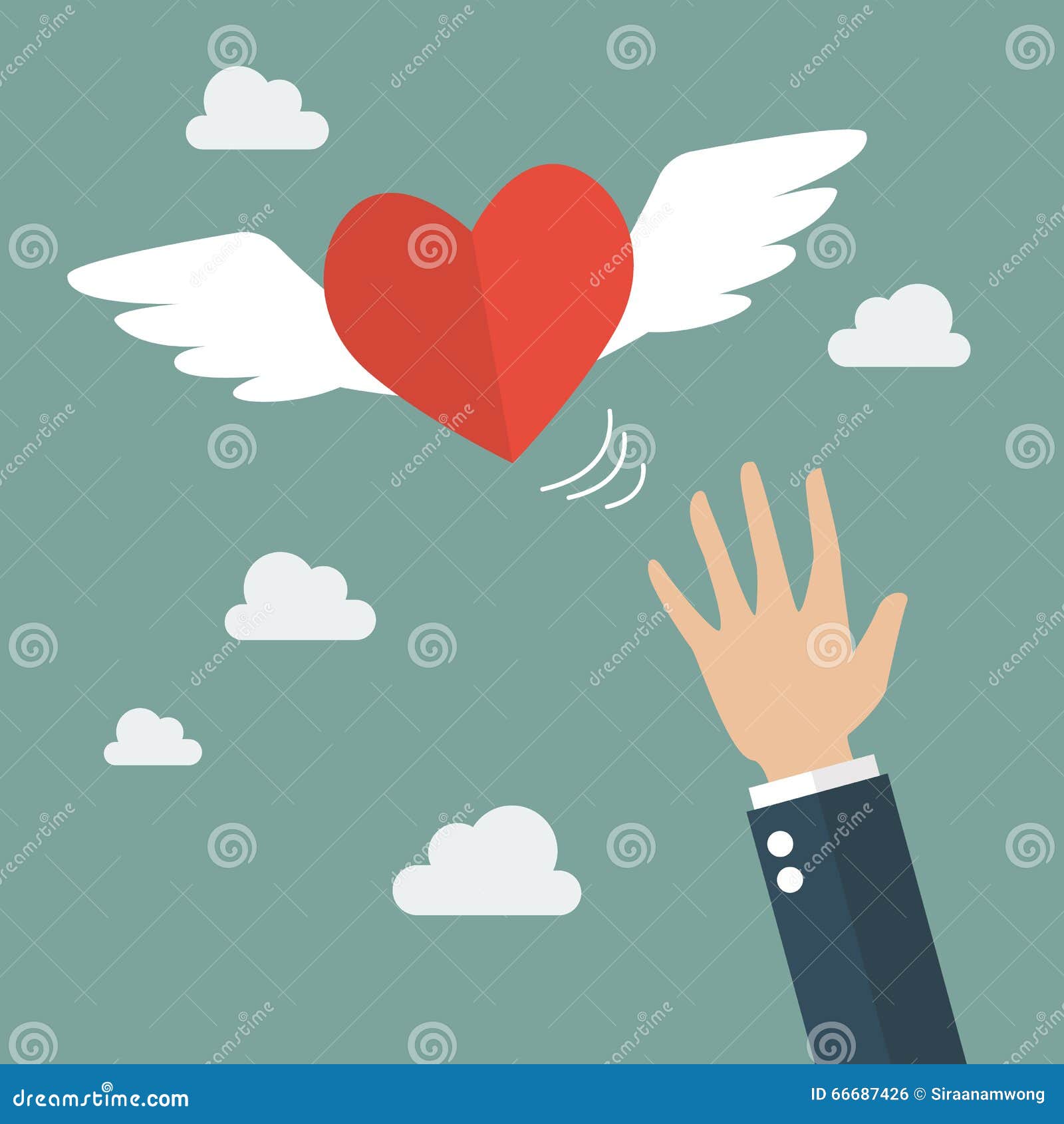 Hand Catching a Heart Flying Stock Vector - Illustration of flat ...