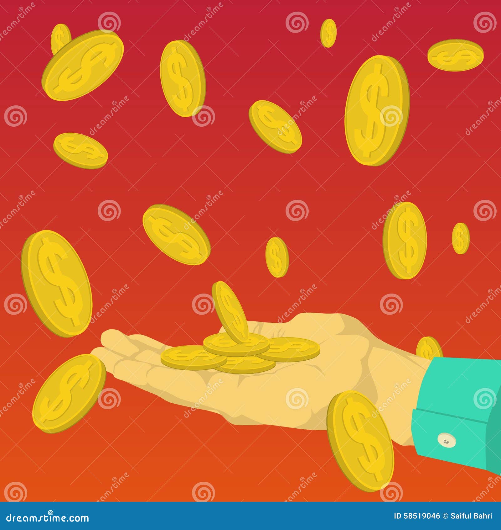 Hand Catching Money Falling from the Sky Stock Vector - Illustration of ...