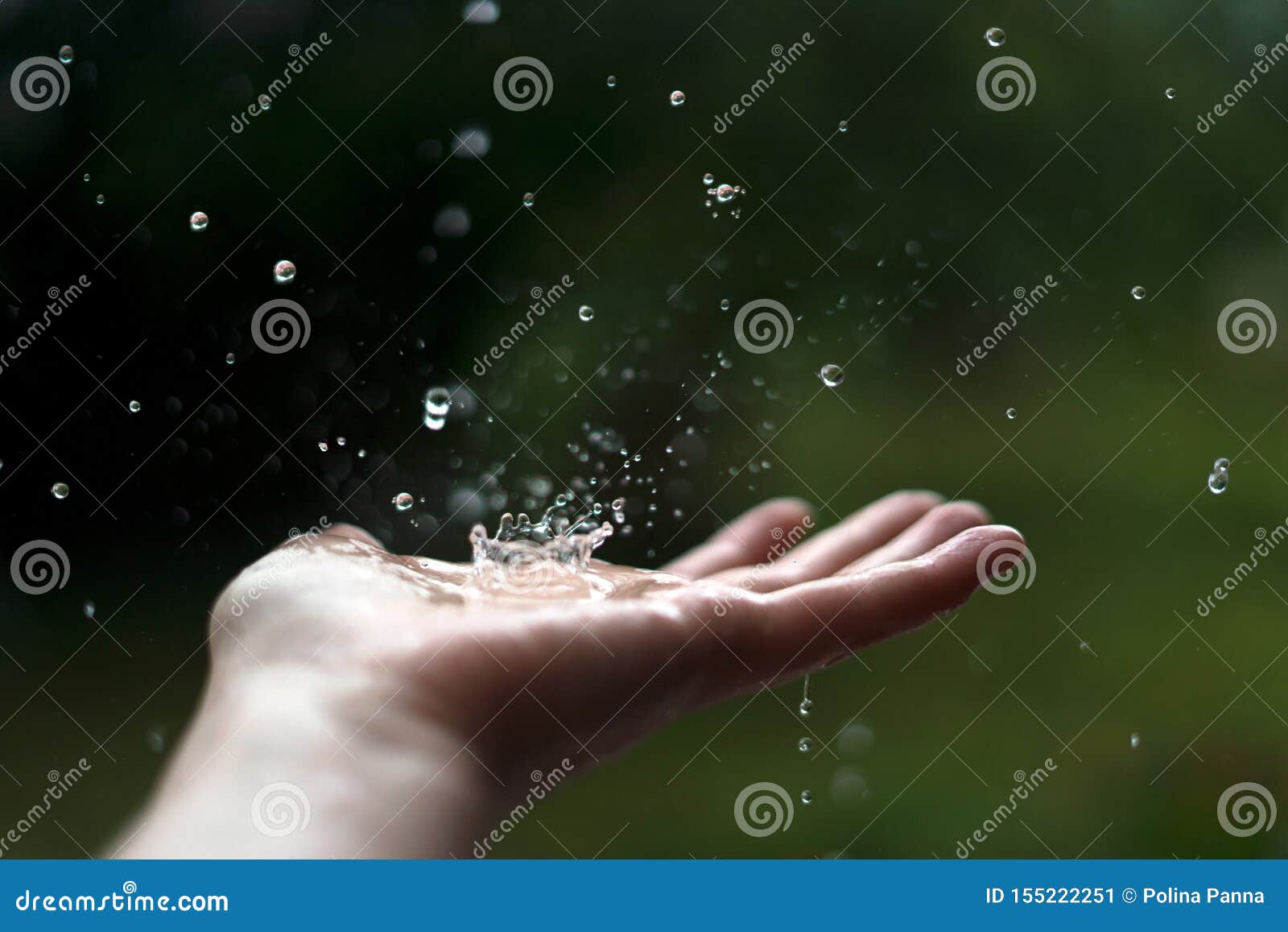 Hand Catching Big Raindrops in the Garden with Splashes. Stock Image ...