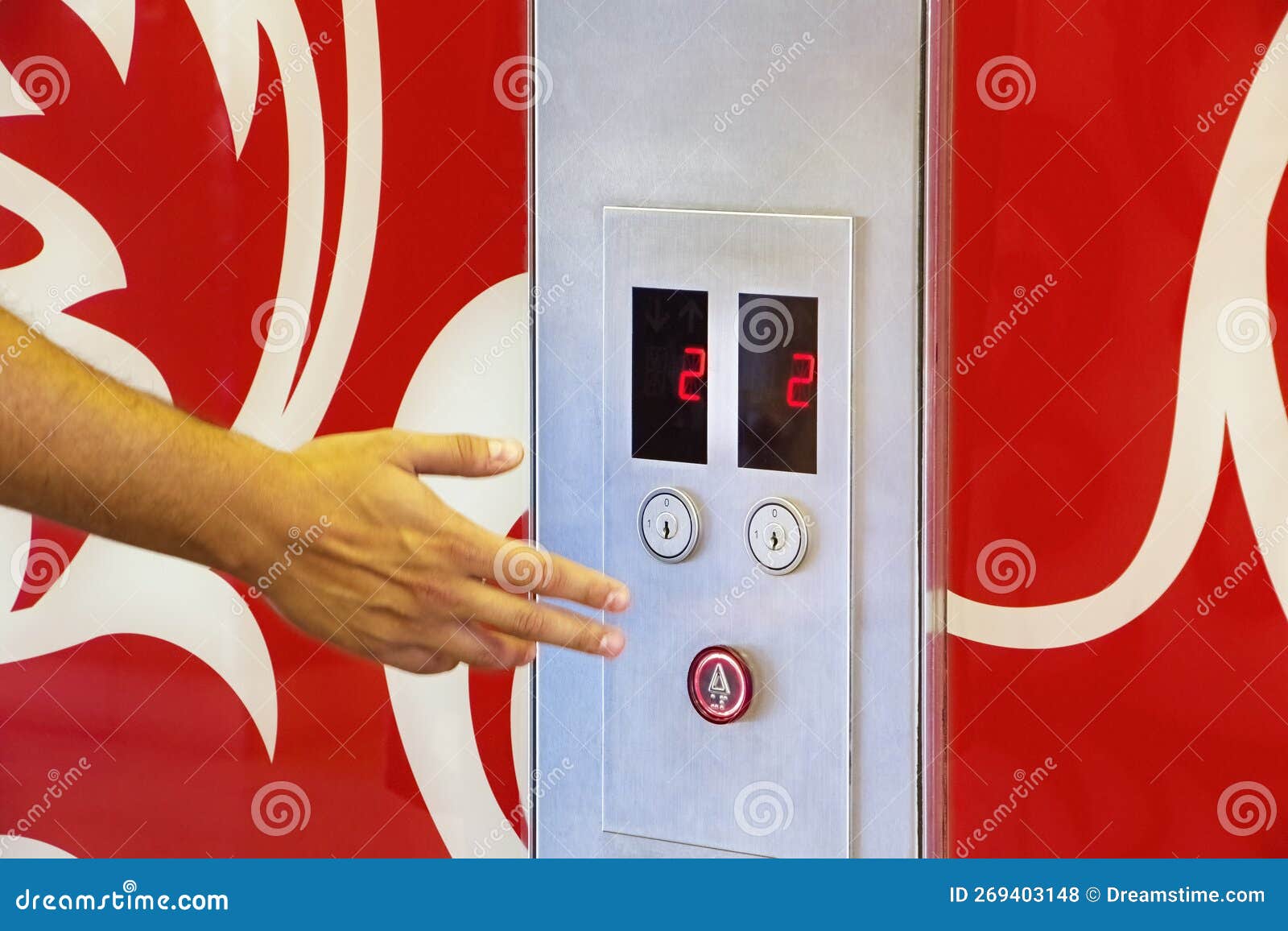 Hand of Caucasian Man Pushing the Elevator Button Stock Photo - Image ...