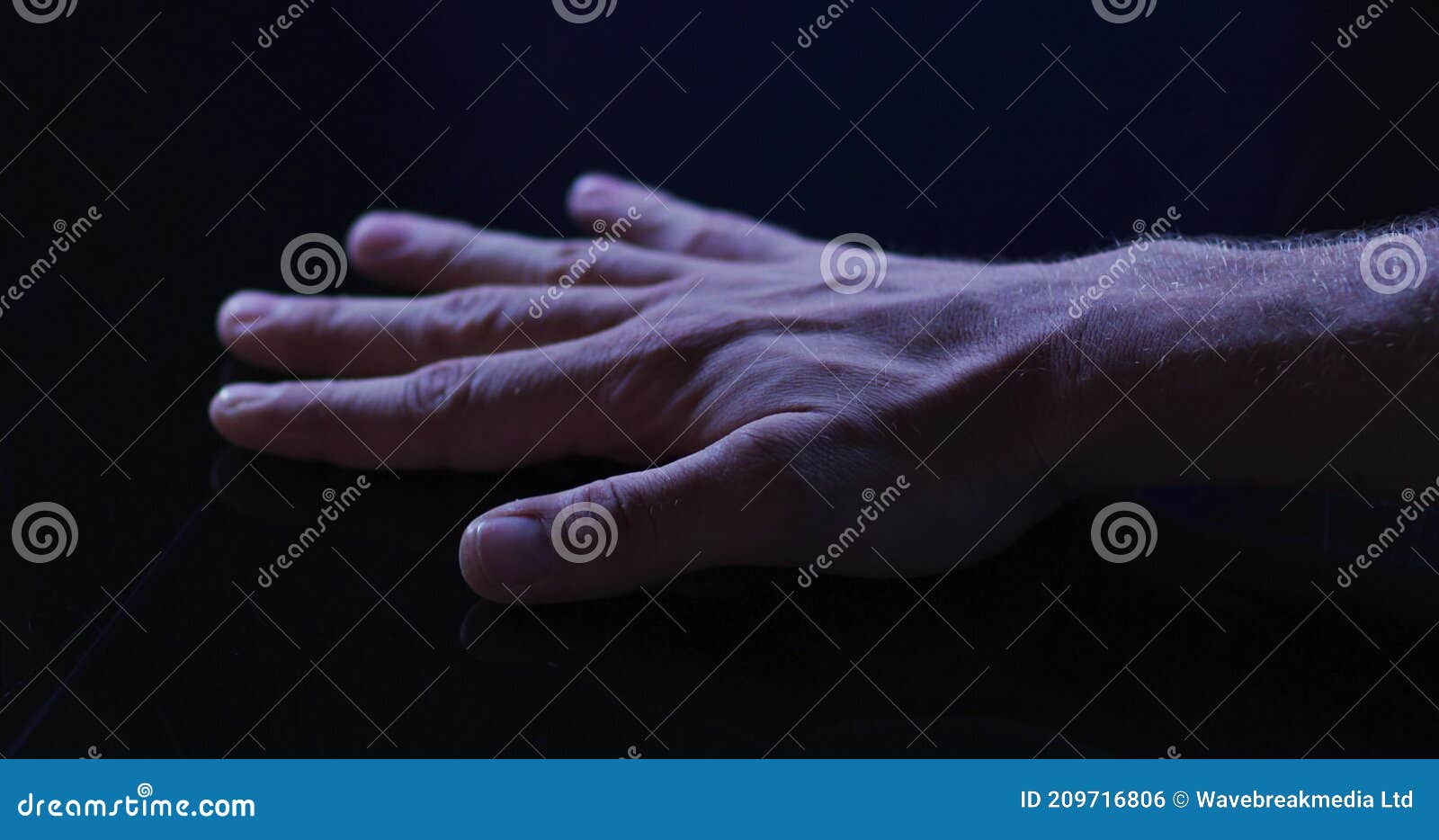 Hand of Caucasian Man Using Digital Interface Placing Palm Down on ...