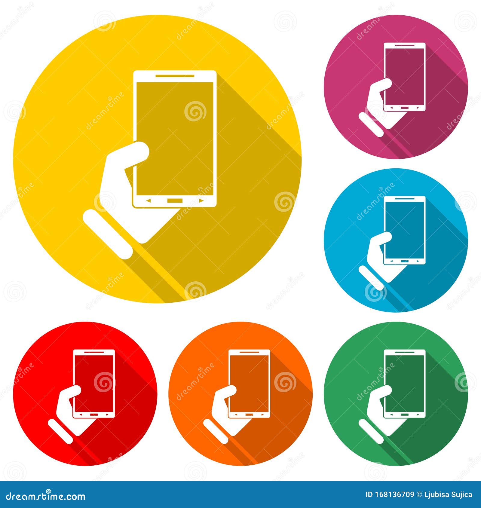 Hand with Cell Phone Icon with Long Shadow Stock Vector - Illustration ...