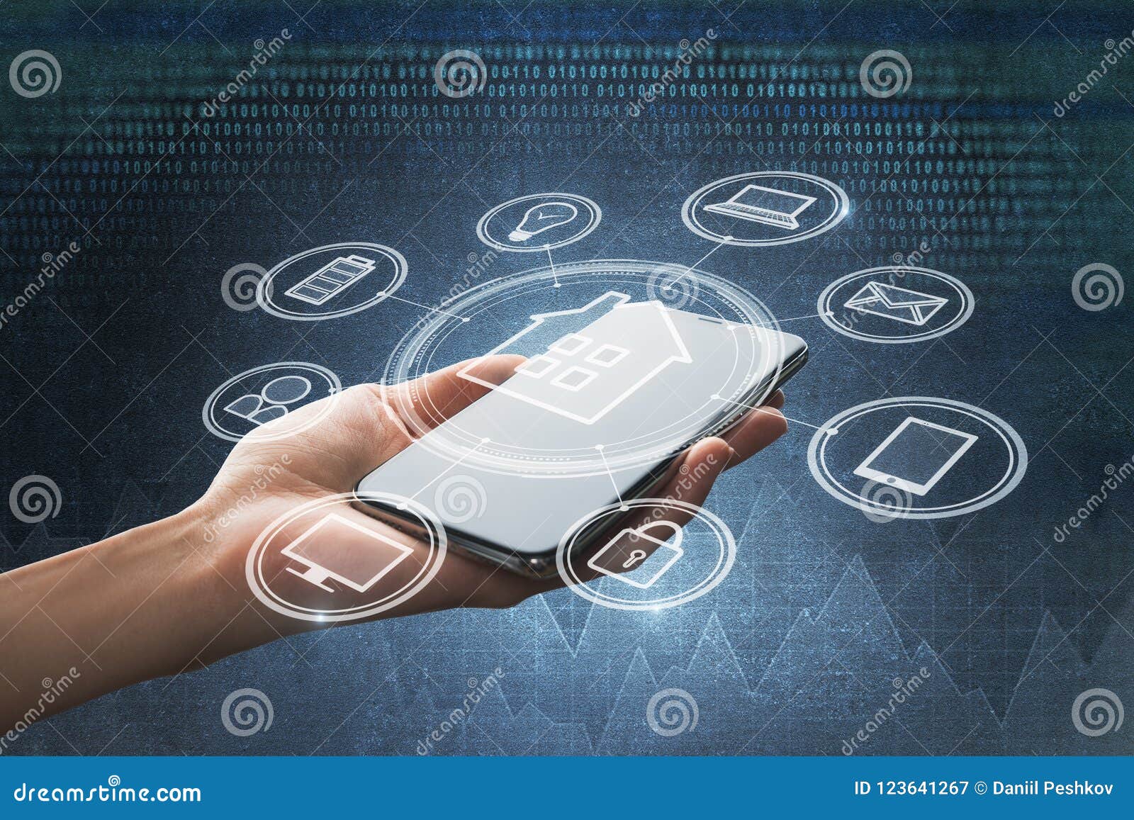 Hand with Cellphone and Interface Stock Image - Image of cellular ...