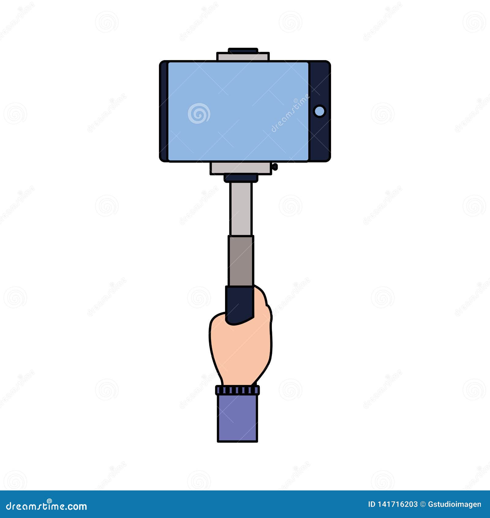 Stick For Selfie. Monopod Selfie Shots Cartoon Illustration. Selfie ...