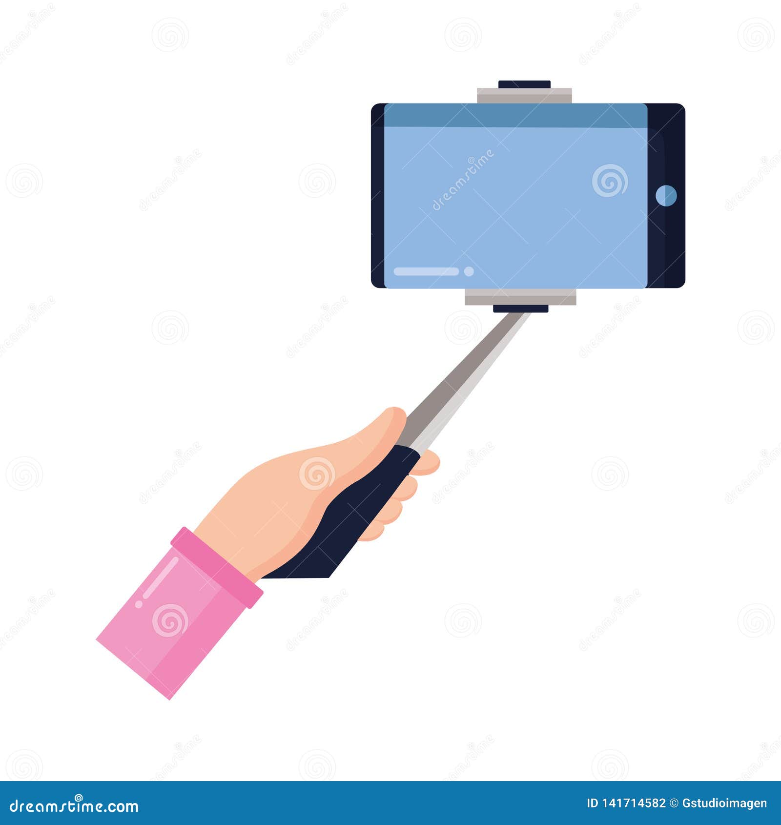 Stick For Selfie. Monopod Selfie Shots Cartoon Illustration.Young ...