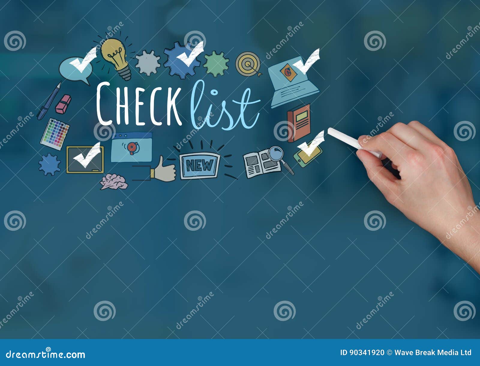 Hand with Chalk Writing Checklist Text with Drawings Graphics Stock ...