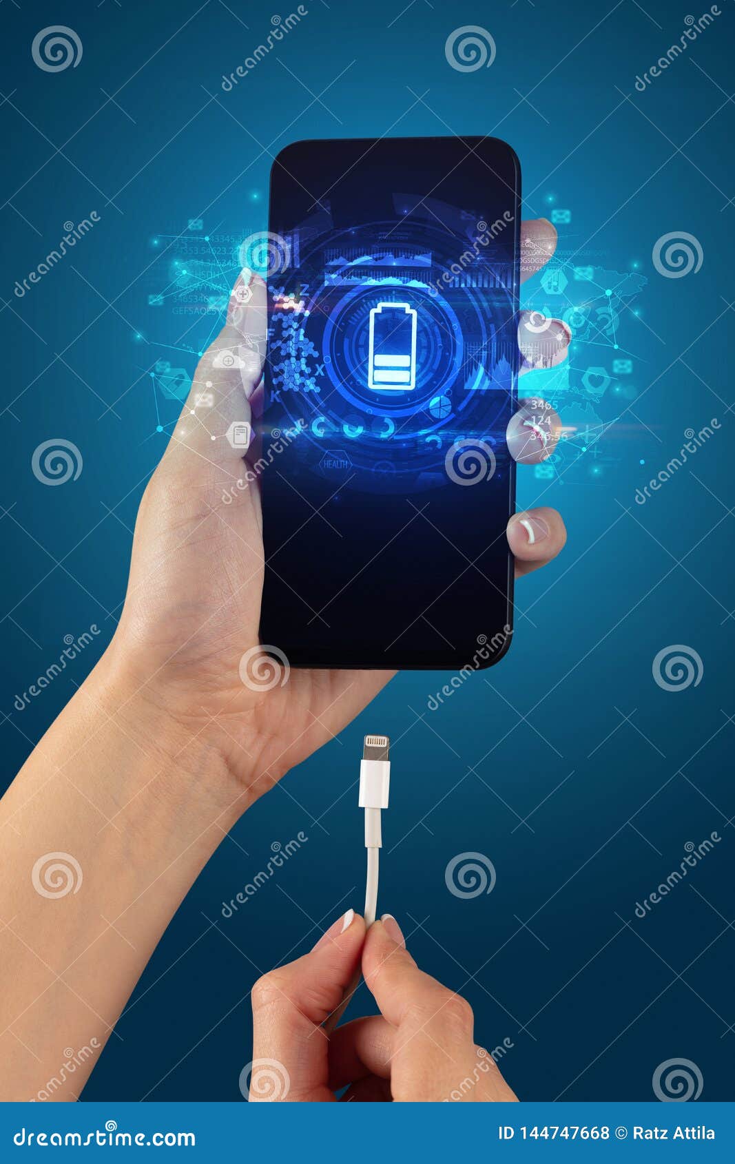 Hand Charging Phone with Reports Concept Stock Photo - Image of dark ...