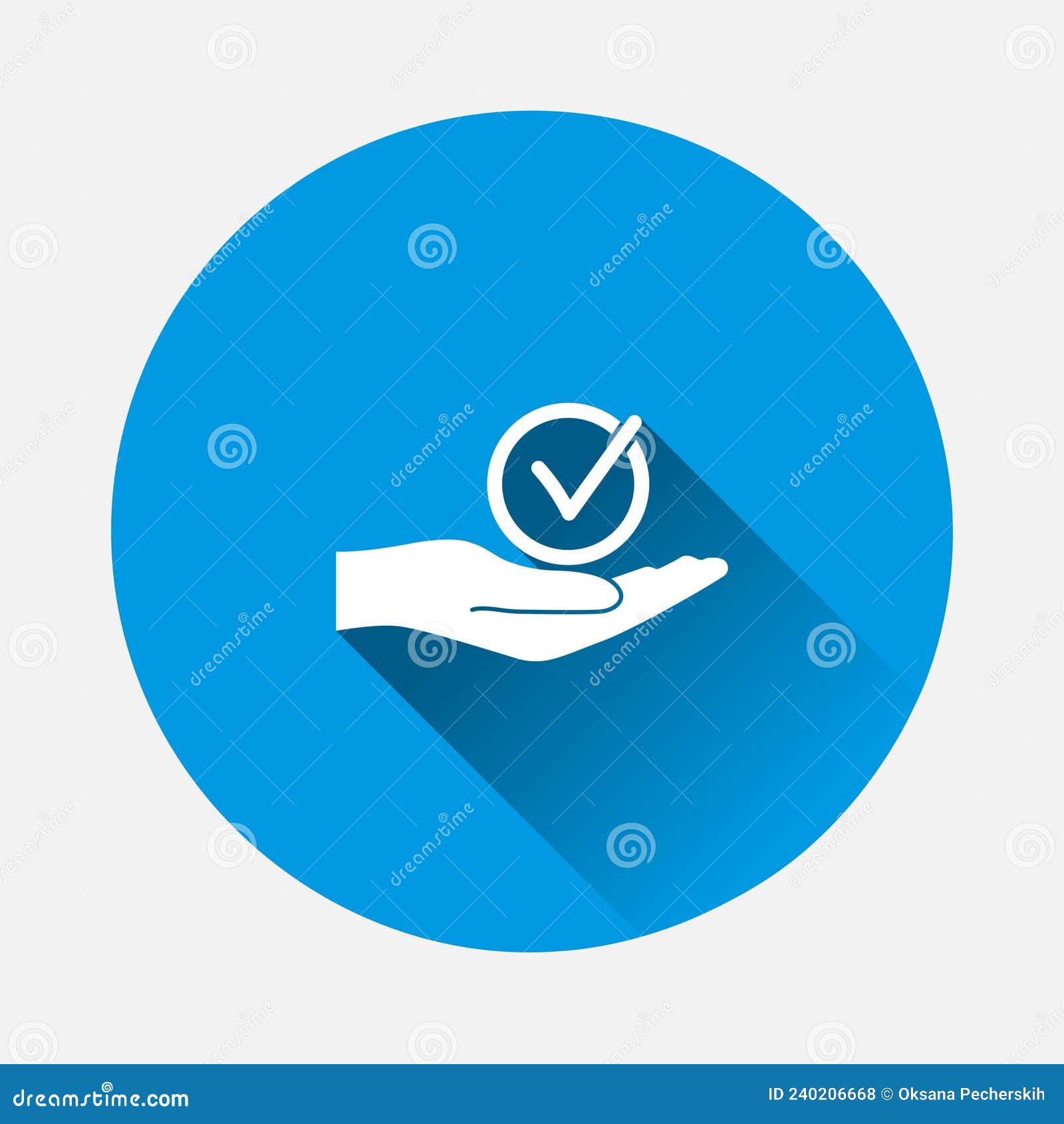 Hand and Check Mark Icon on Blue Background. Stock Vector ...