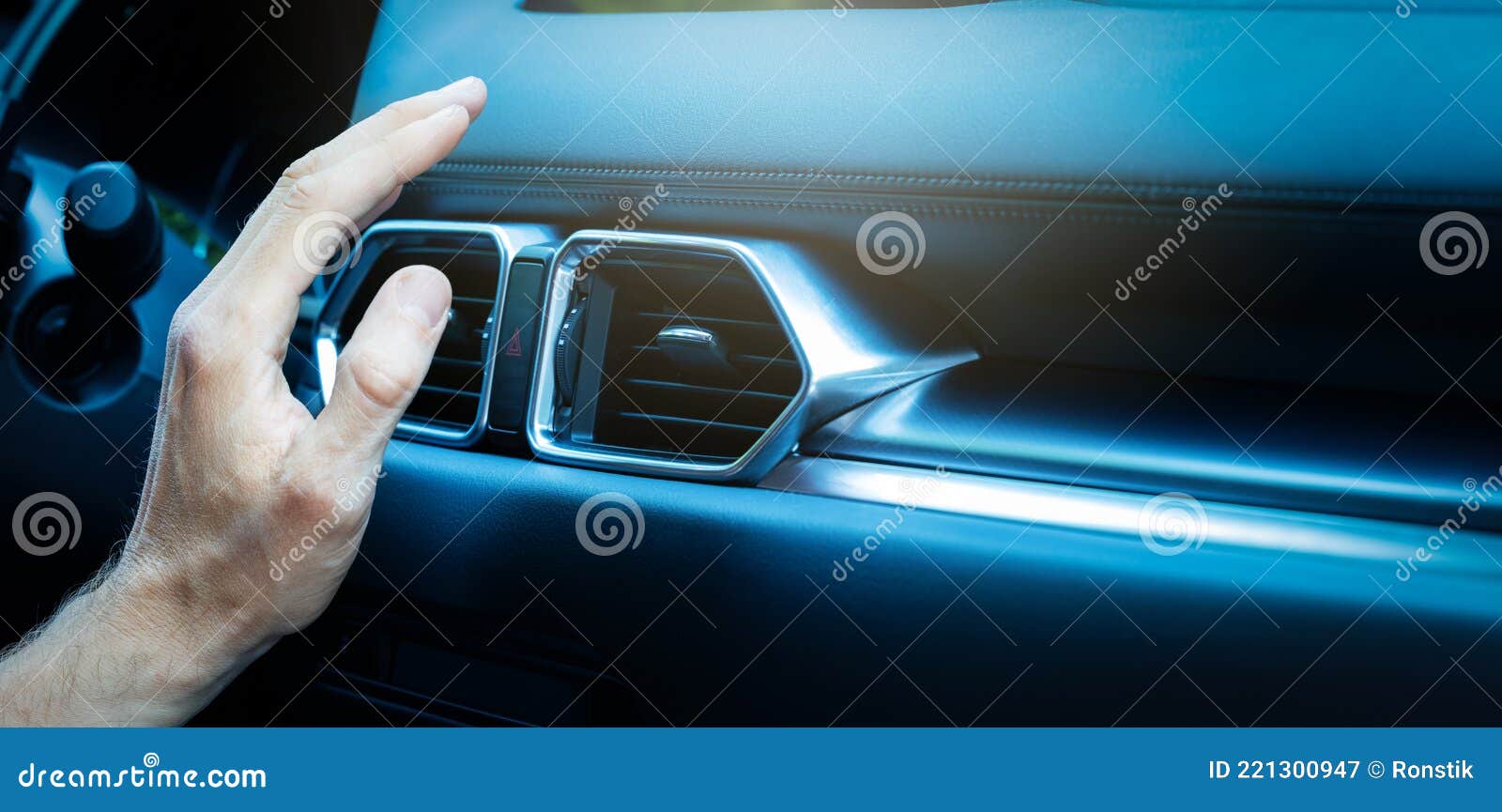 Hand Checking Air Conditioner in Car. Climate Control Stock Image ...