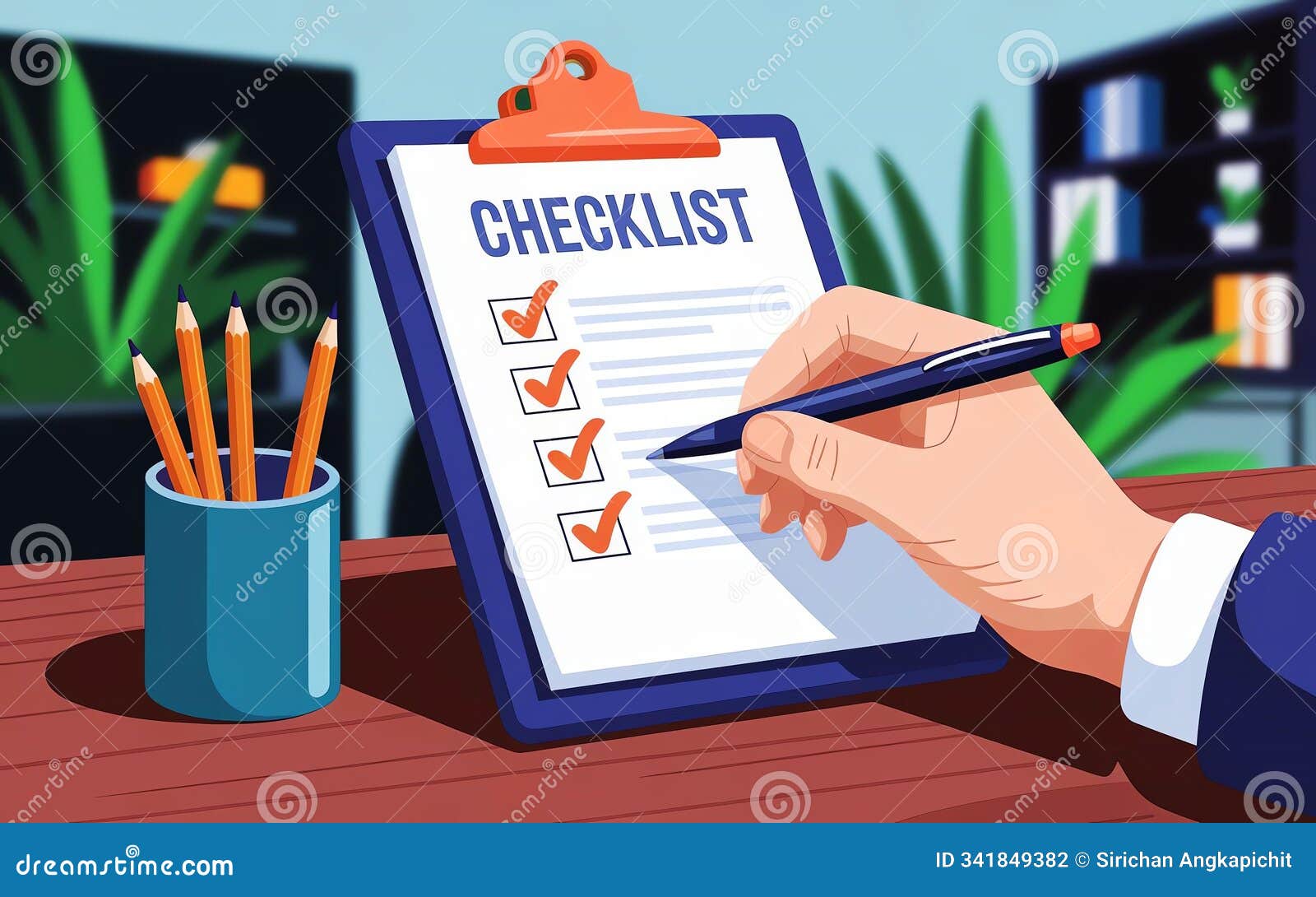 Colorful Checklist Illustration With Checkmarks And Abstract Background ...
