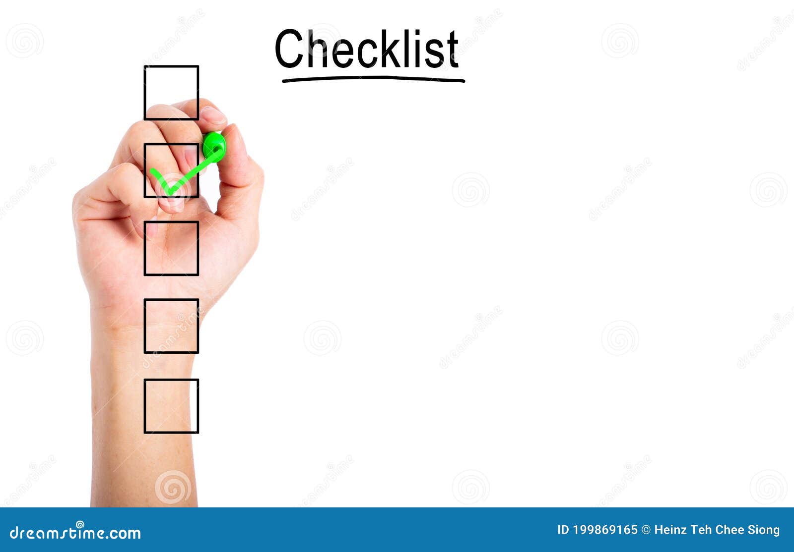 Hand Checking Mark on Checklist with Green Marker Stock Image - Image ...