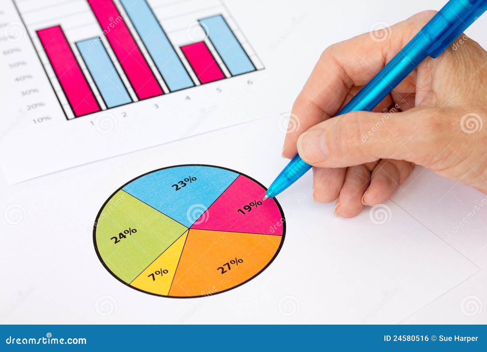 Hand Checking Pie Chart and Graph Stock Photo - Image of business ...