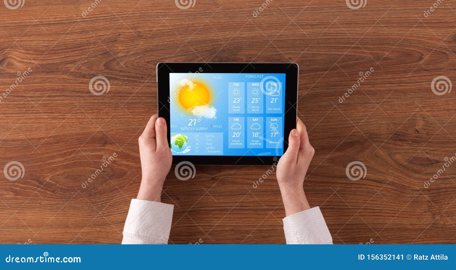 Hand Checking Weather on Tablet Stock Image - Image of hand, business ...