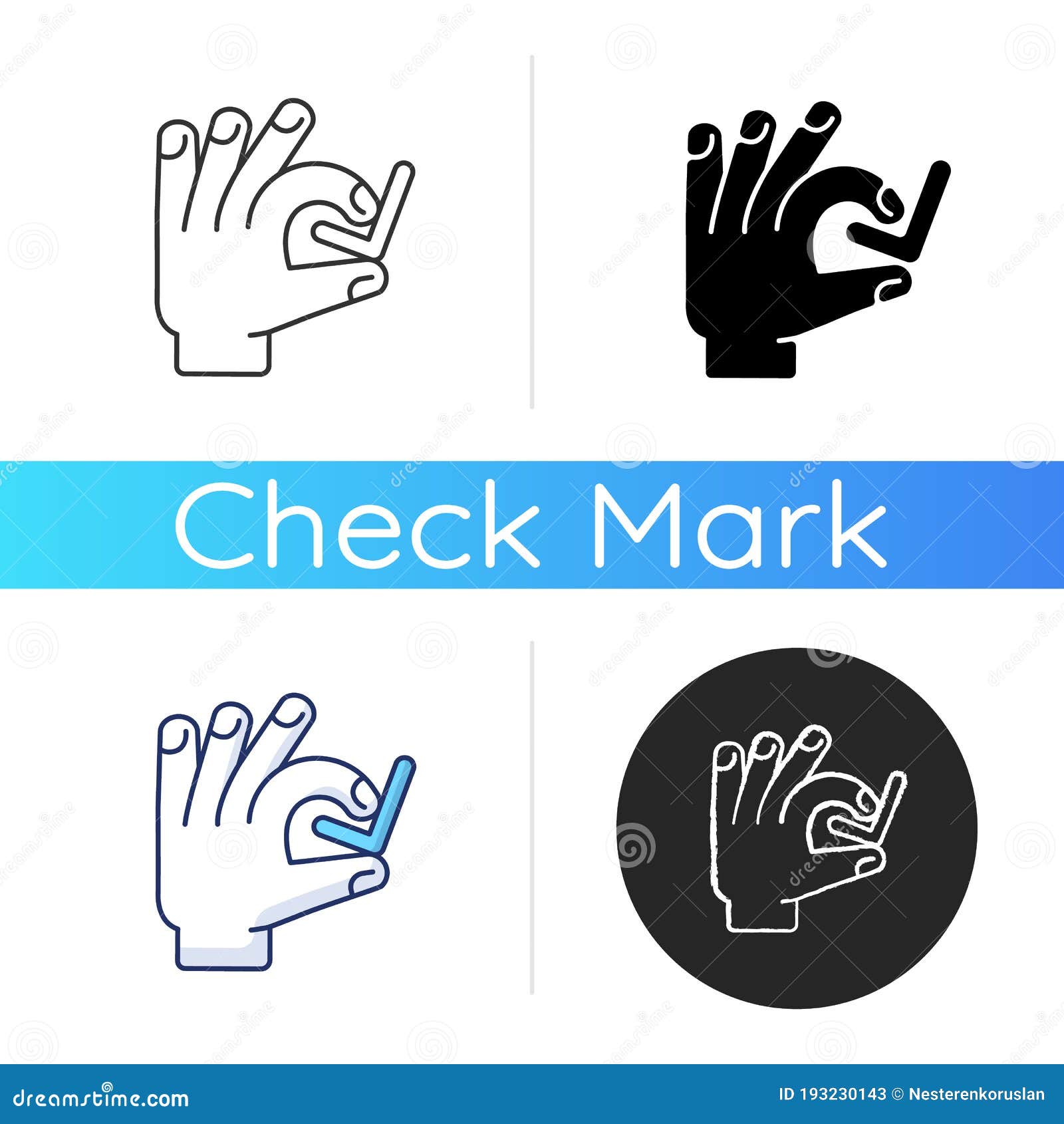 Hand with checkmark icon stock vector. Illustration of finger - 193230143