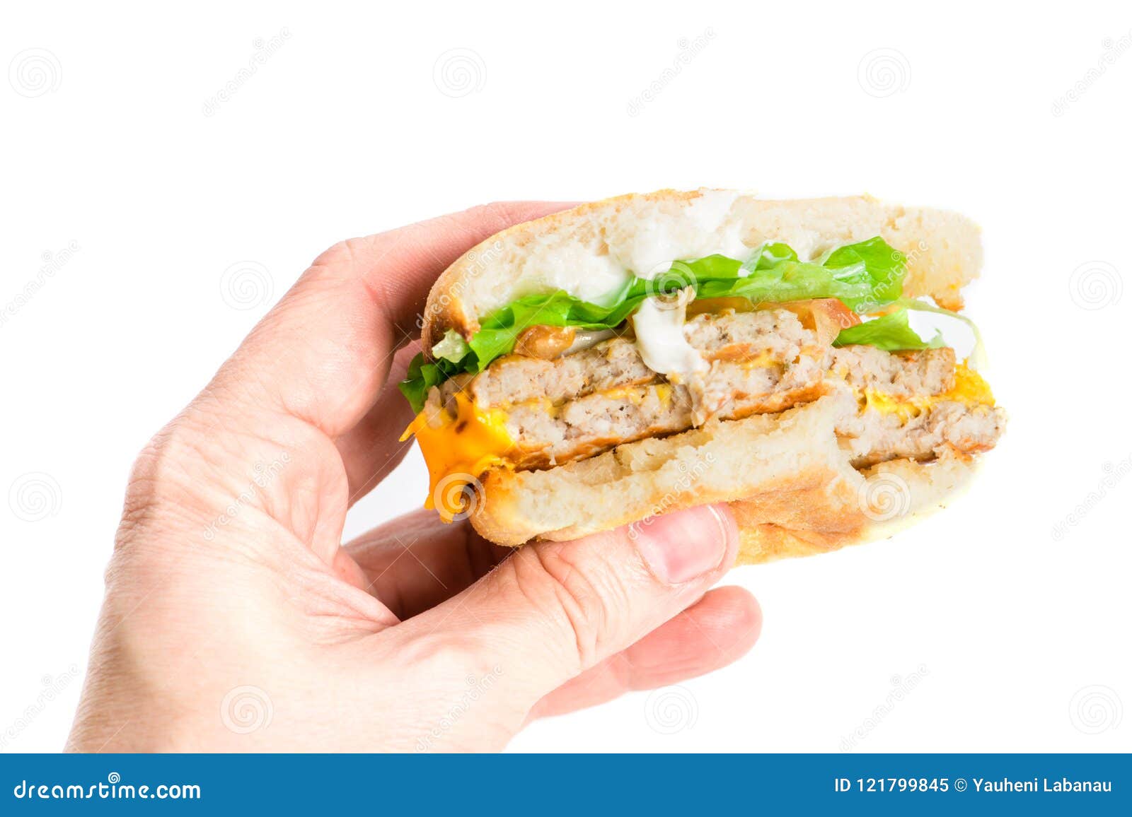 Hand with cheeseburger stock image. Image of hamburger - 121799845