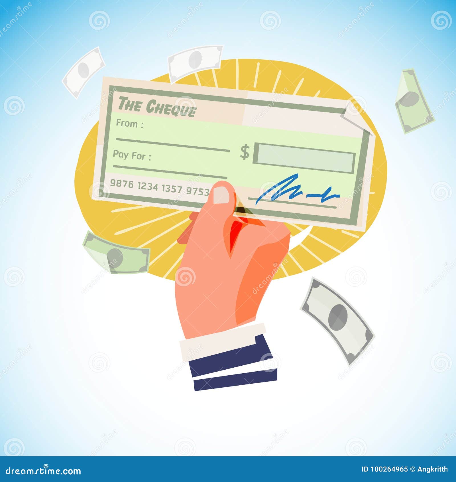Hand with cheque - vector stock vector. Illustration of voucher - 100264965