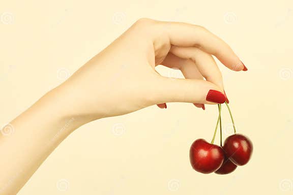 Hand with cherry stock photo. Image of appetizing, holding - 17025722