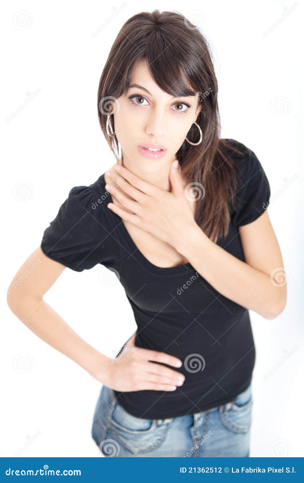 Hand on chest stock photo. Image of brunette, portrait - 21362512