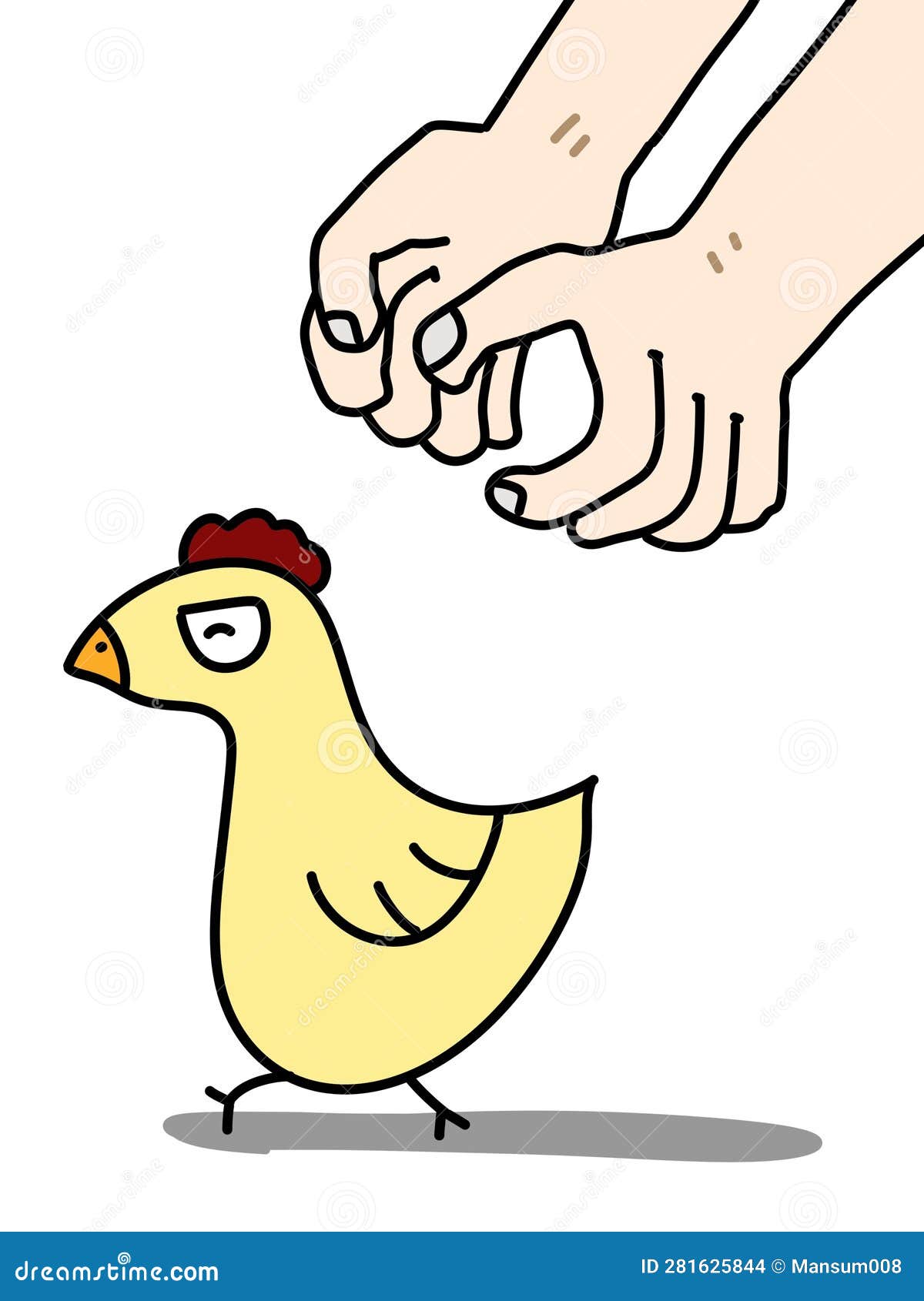 Hand and Chicken Cartoon on White Background Stock Illustration ...