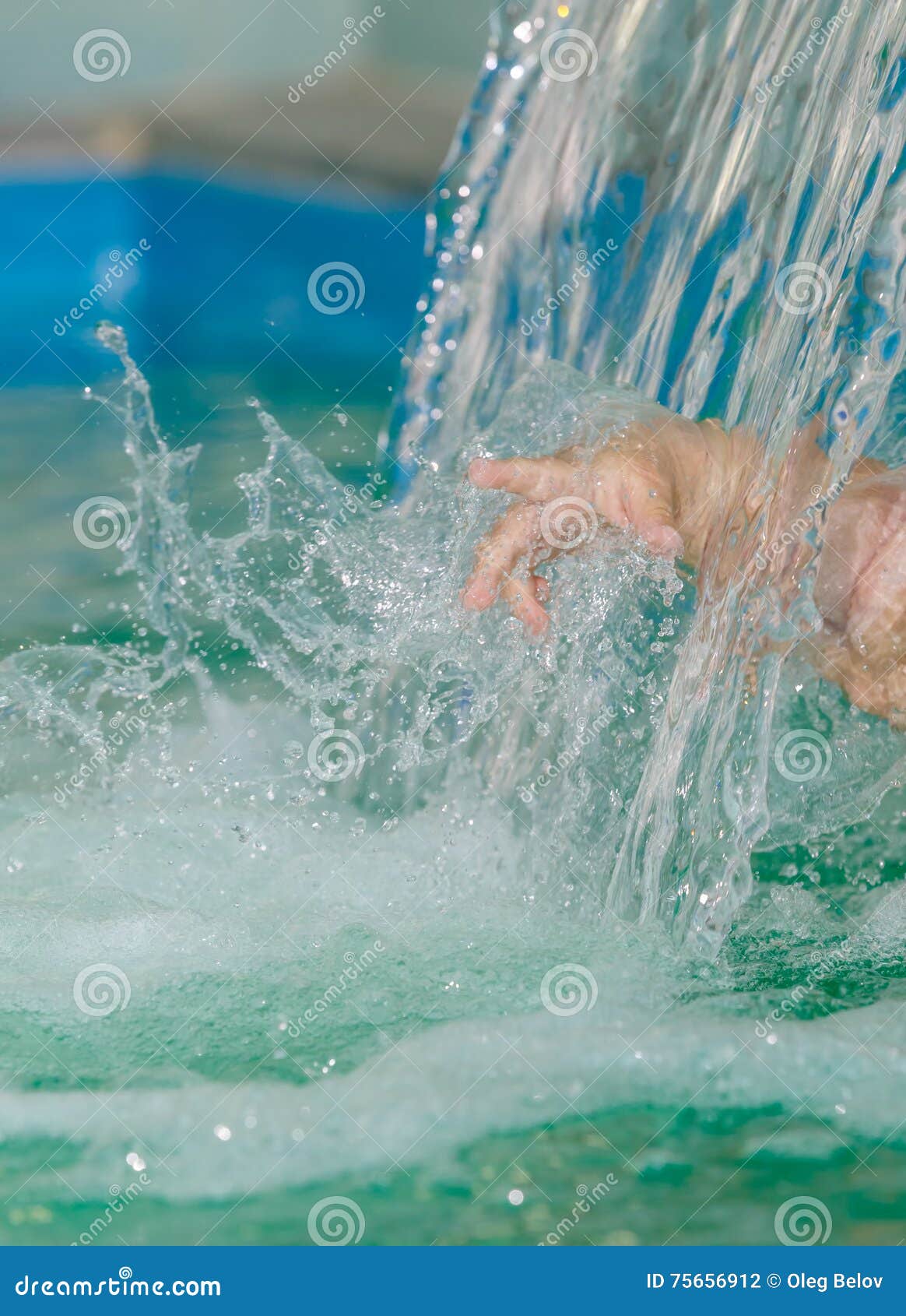 Hand of Child Creates Splashes in the Water Flow Stock Photo - Image of ...