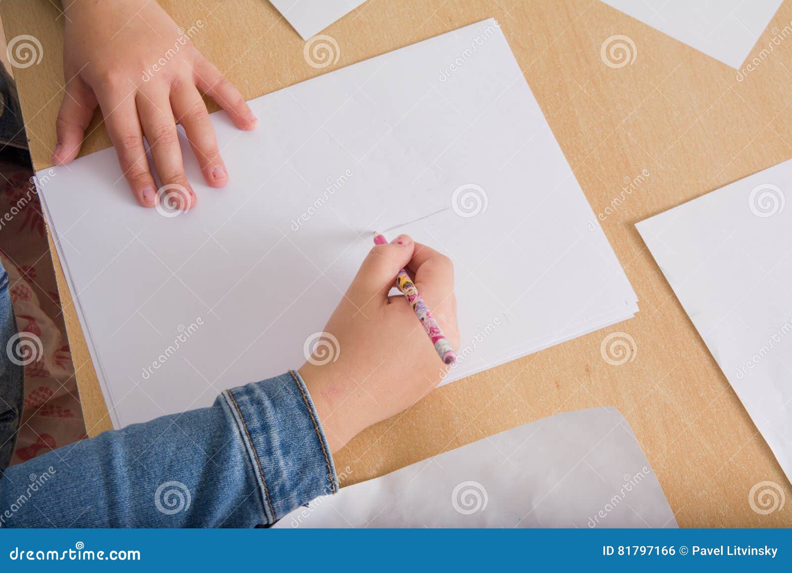Hand Of A Child Drawing On White Paper Stock Photo | CartoonDealer.com ...