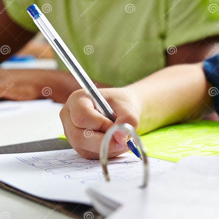 Hand of Child with Pen in School Stock Image - Image of people, right ...