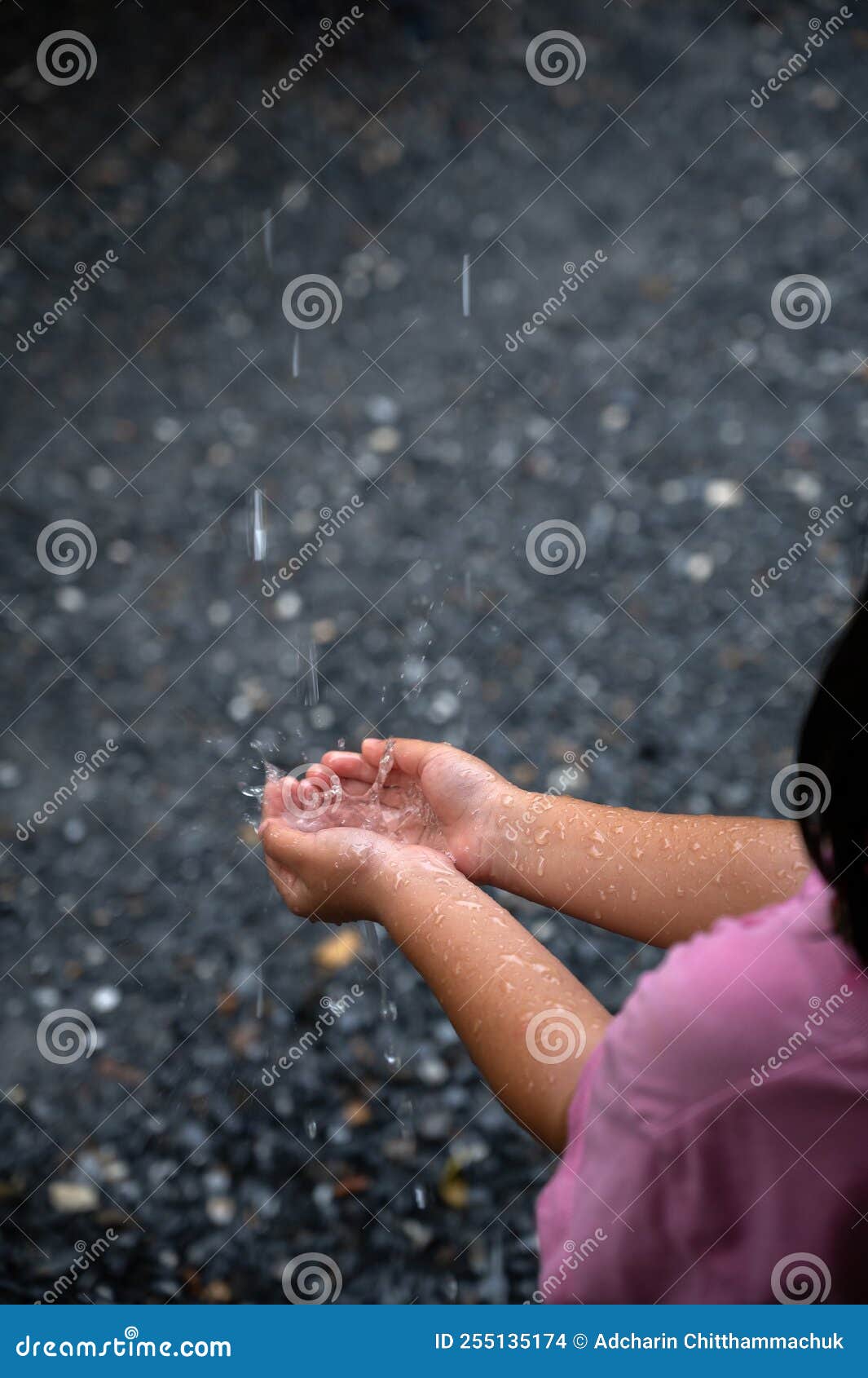 Hand of Child Playing and Catching Raindrops Stock Photo - Image of ...