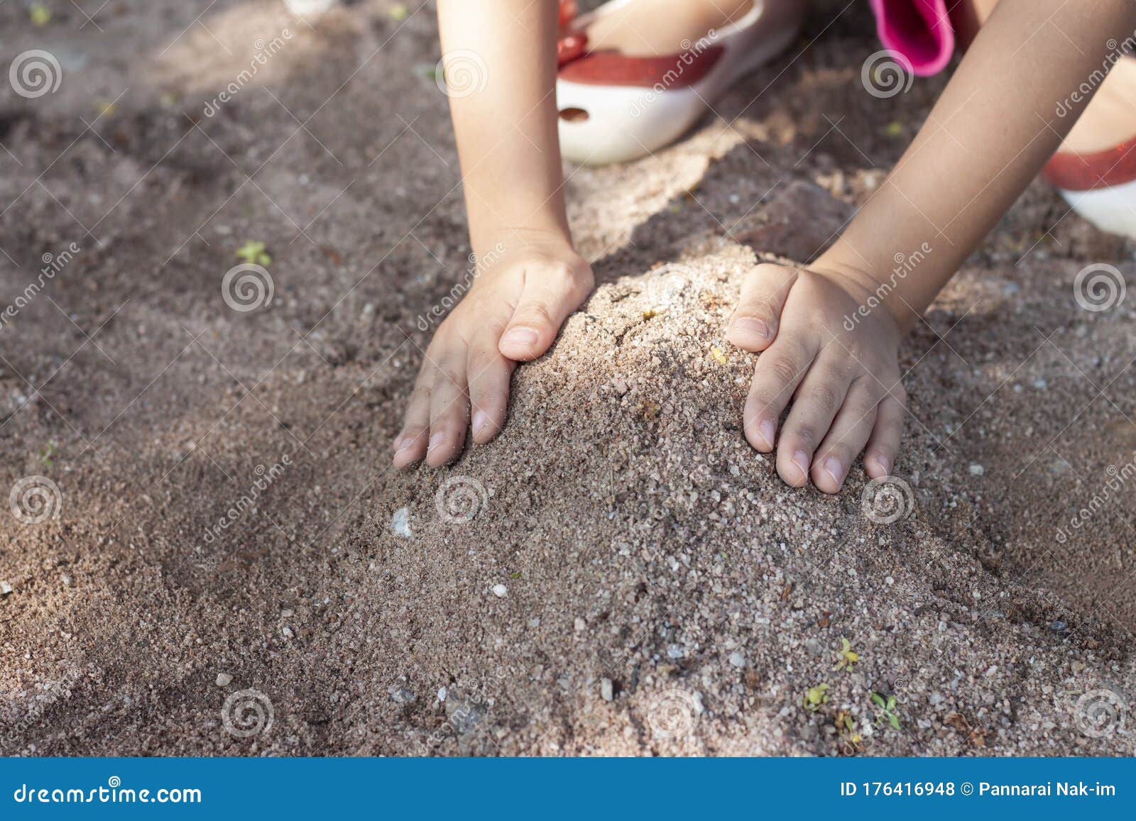 Child Playing Soil Pile in the Countryside. Stock Photo - Image of ...