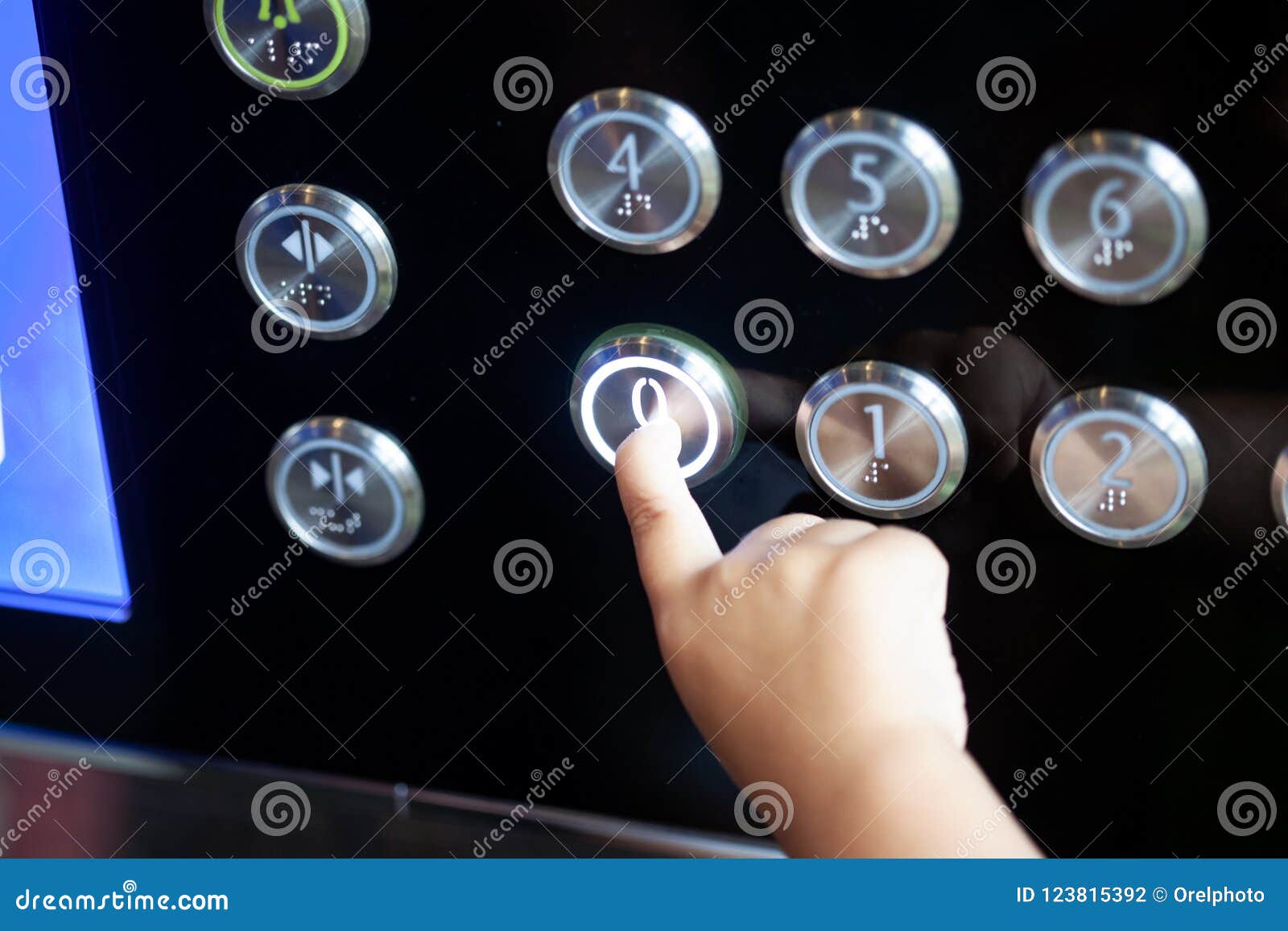 Hand of Child Pressing Button of Zero Floor in the Lift Stock Photo ...