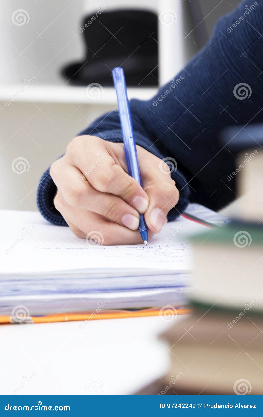 Hand of the child writing stock image. Image of registration - 97242249