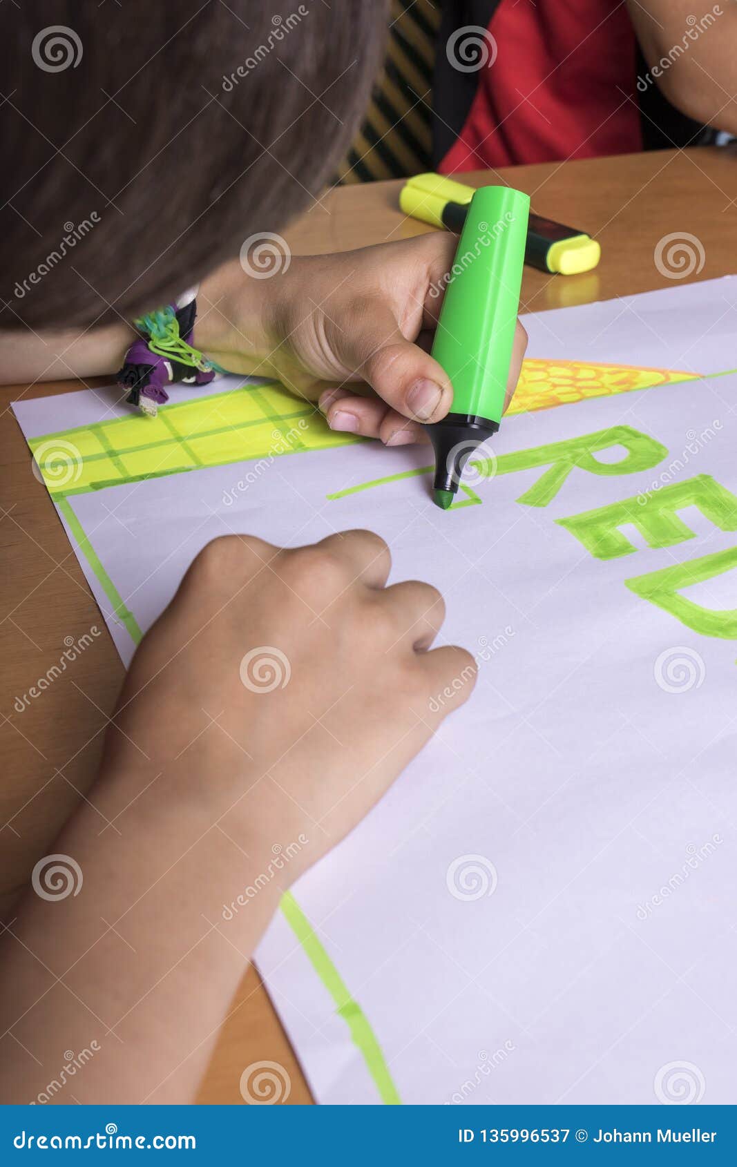 Hand of a Child Writing Letters on White Paper Stock Image - Image of ...