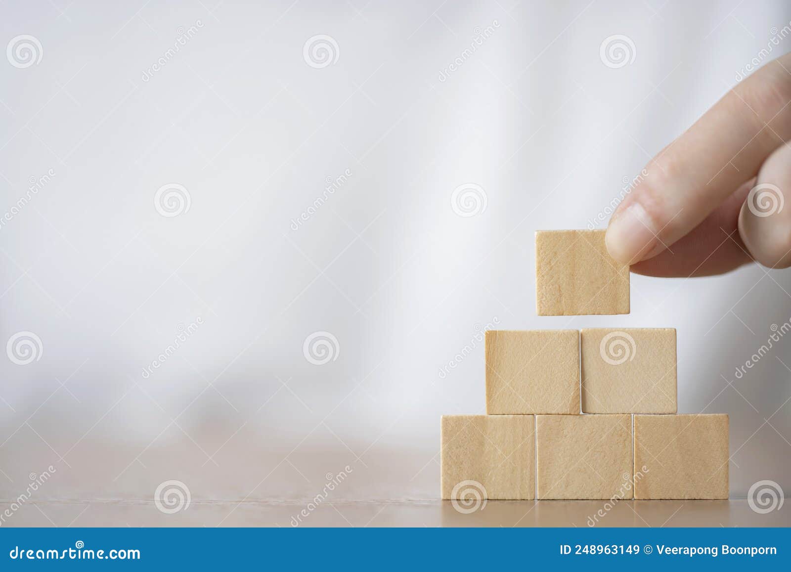 Hand Choose Square Wooden Blocks on Table , Blank Wooden Cubes on Table ...
