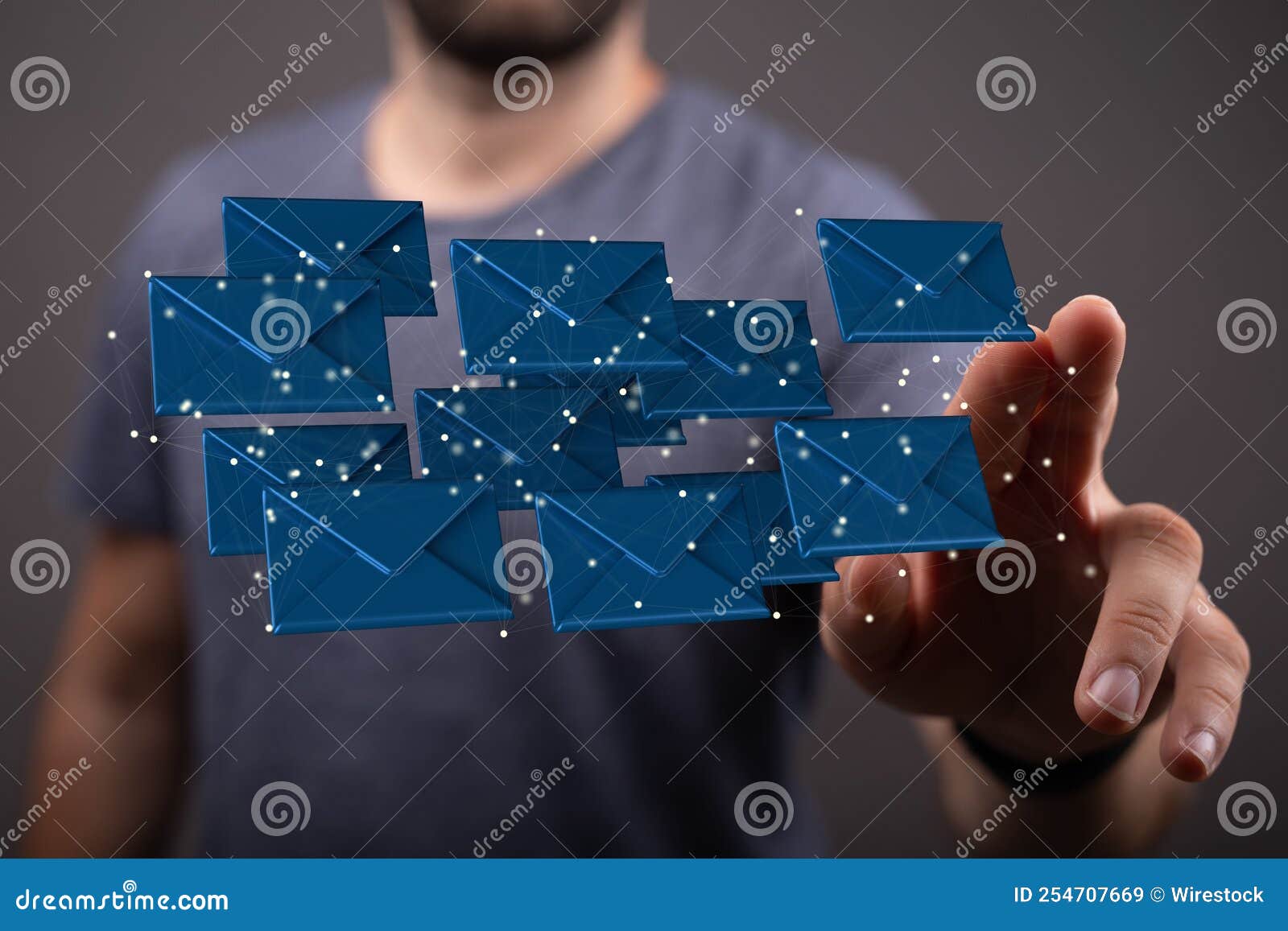 Hand Choosing Blue Envelopes from the Digital Network Stock Image ...