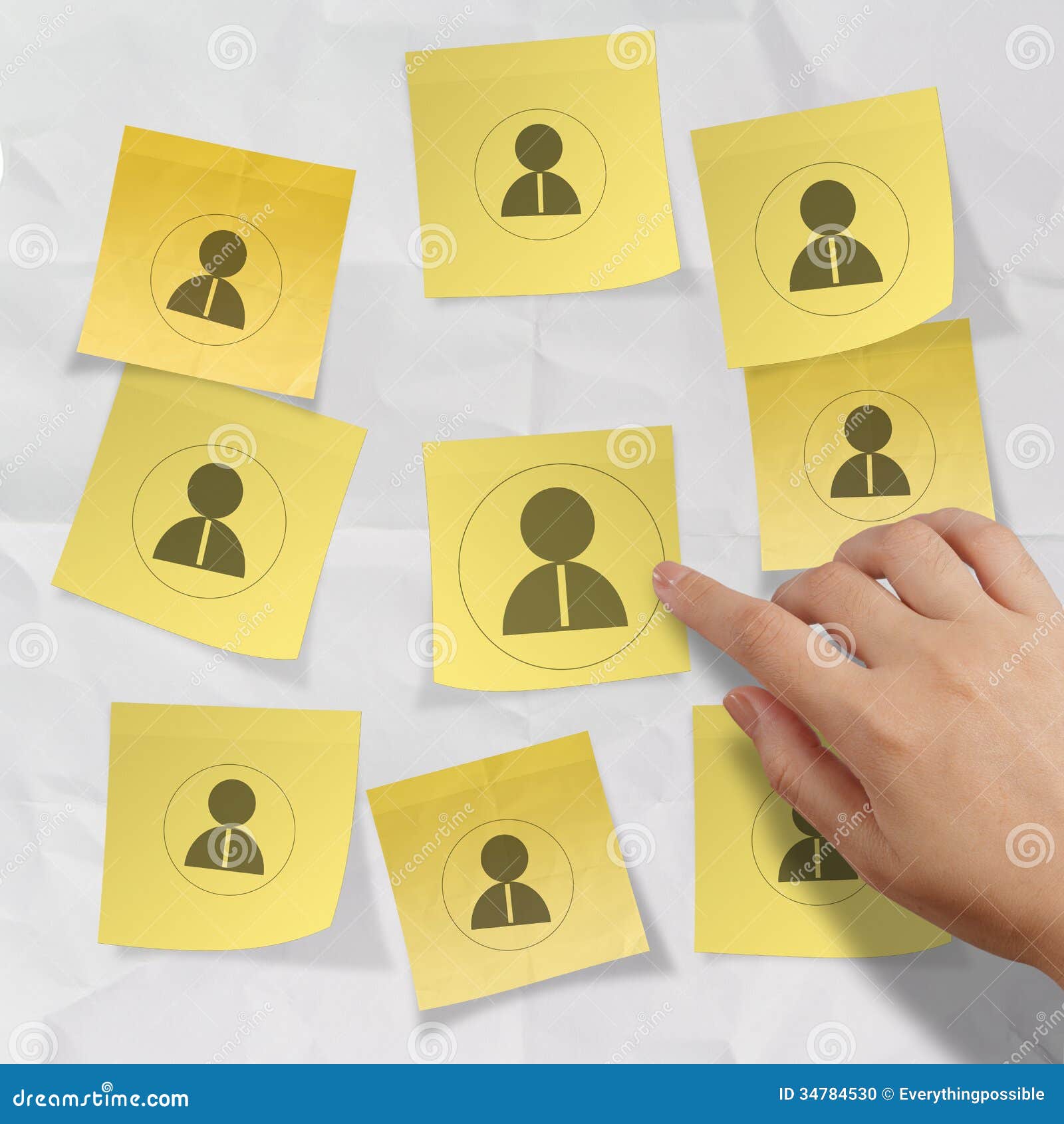 Hand Choosing People Icon on Sticky Note with Crumpled Paper Stock ...