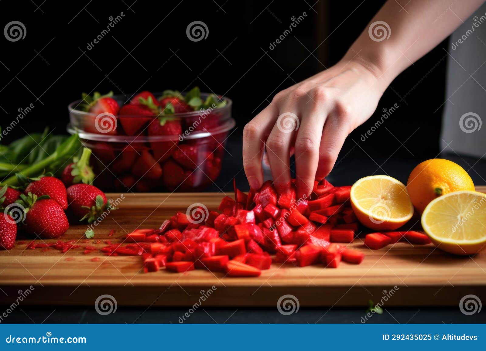 Hand Chopping Fresh Strawberries for a Daiquiri Stock Image - Image of ...