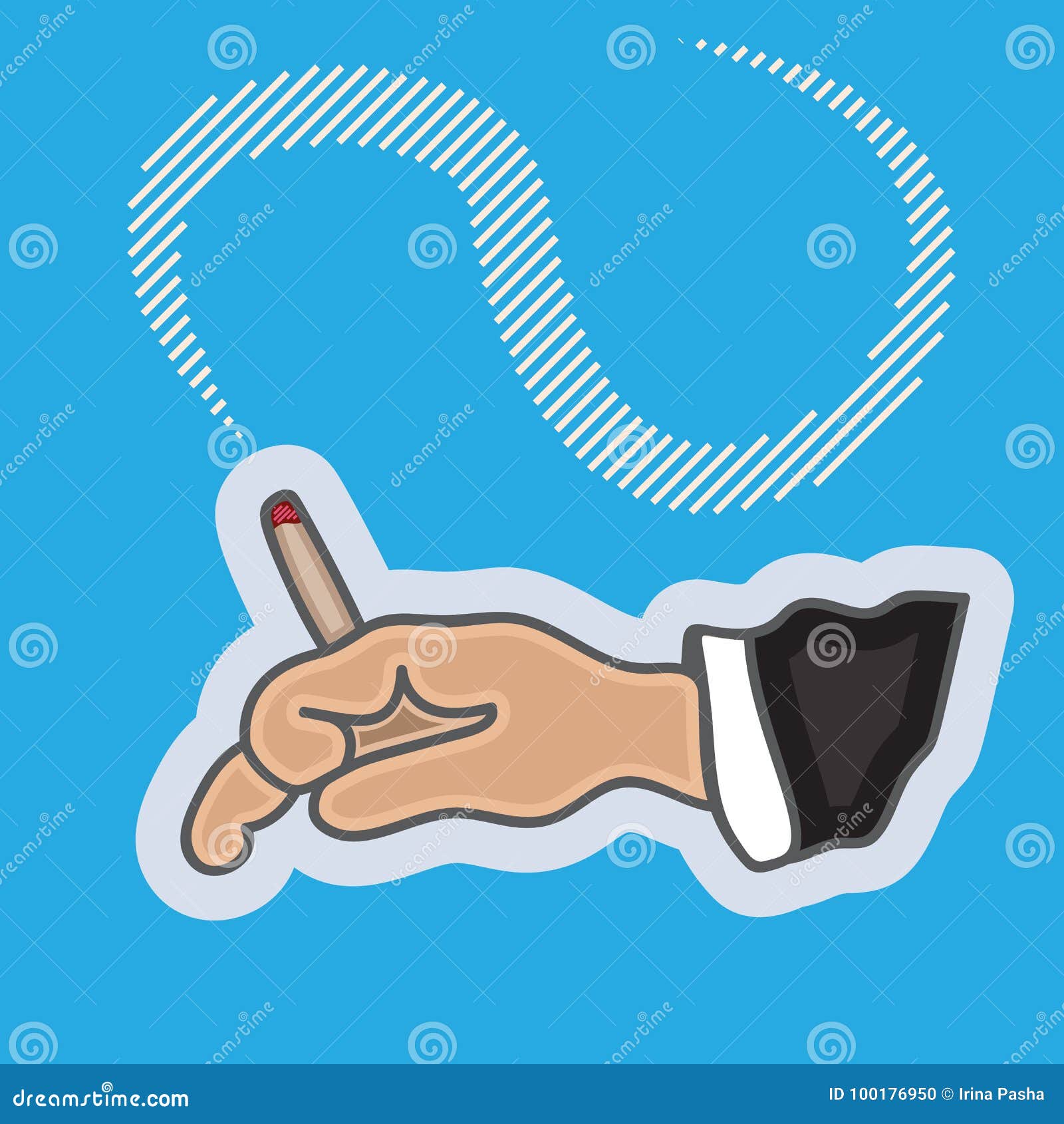 The Hand with a Cigar on a Blue Background,smoke. Stock Vector ...