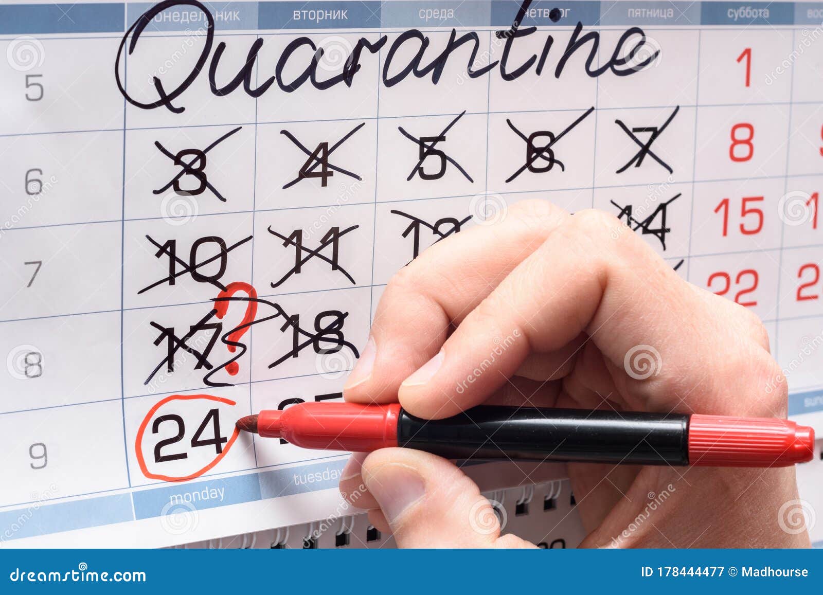 Hand Circles the Last Monday of the Month in Red on the Calendar Stock ...