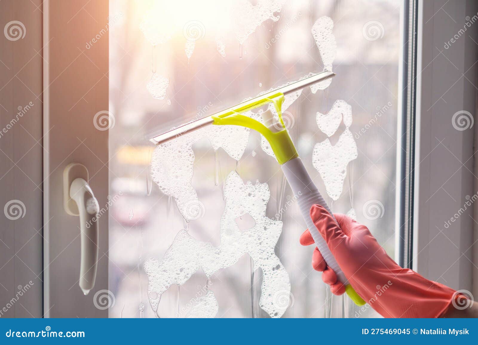 Hand of a Cleaner in a Rubber Glove Washes a Window Stock Image - Image ...