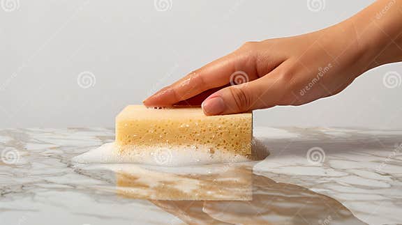 Hand Cleaning Surface with Soapy Sponge Stock Illustration ...