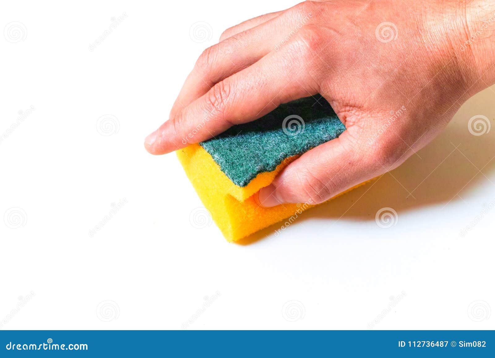 Hand Cleaning a White Surface with a Sponge. Stock Image - Image of ...