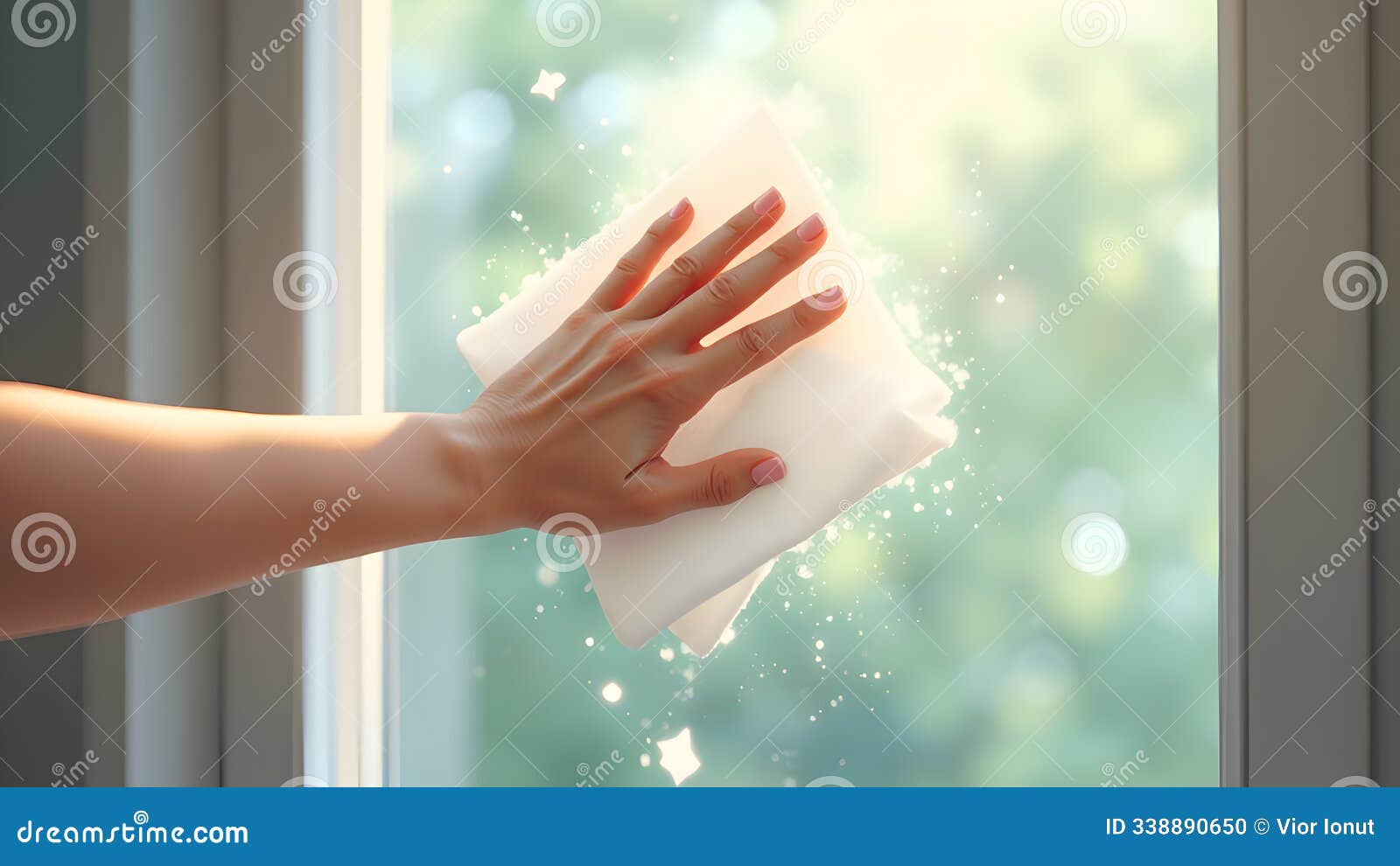 Hand Cleaning a Window with a White Rag Stock Illustration ...