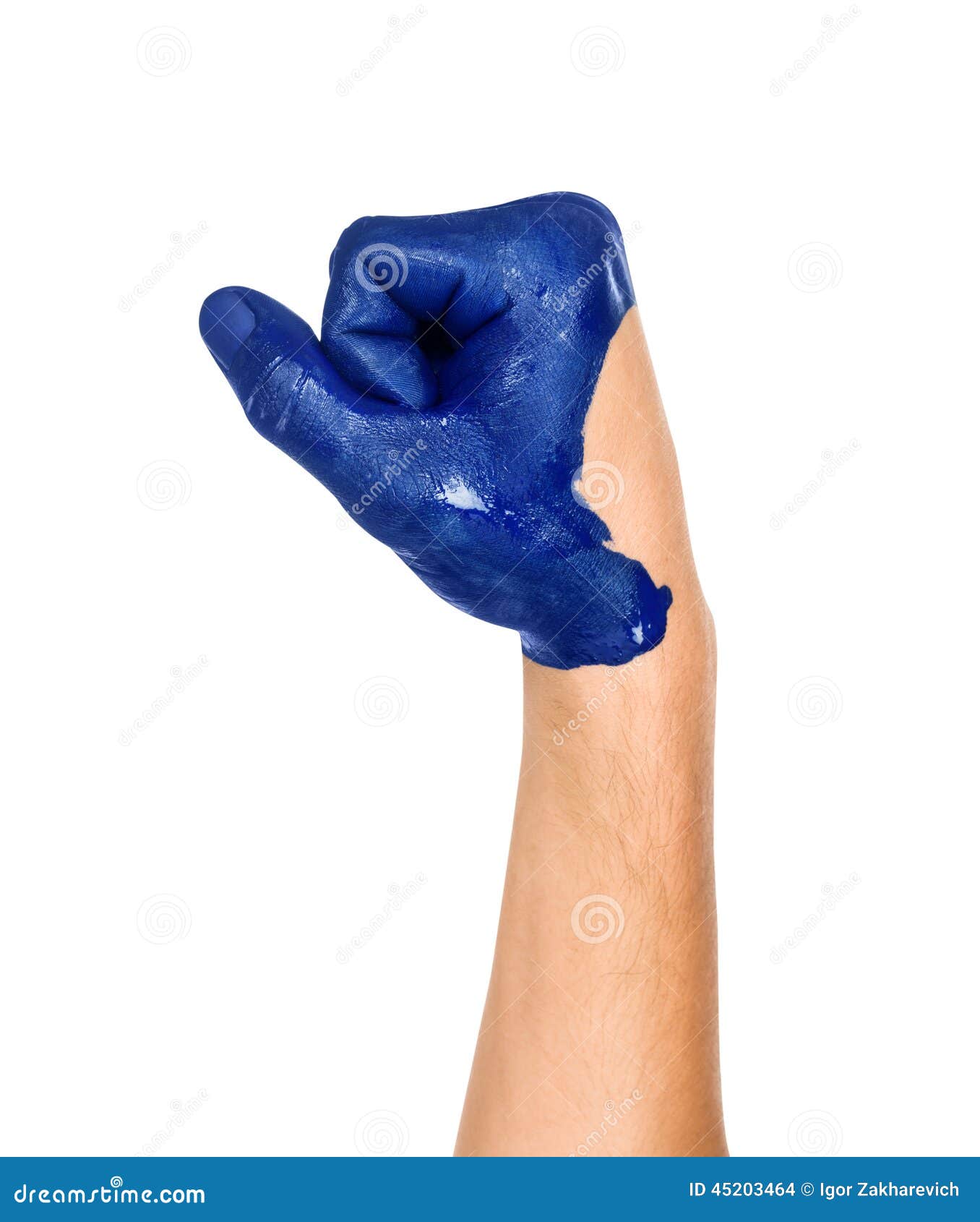 Hand is Clenched into a Fist Painted in Blue Stock Photo - Image of ...