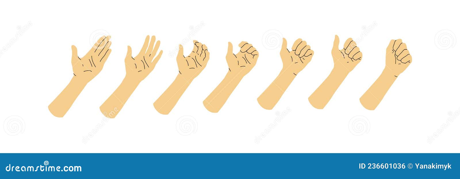 The Hand Clenches A Fist. A Hand Gesture. Step By Step, Process ...