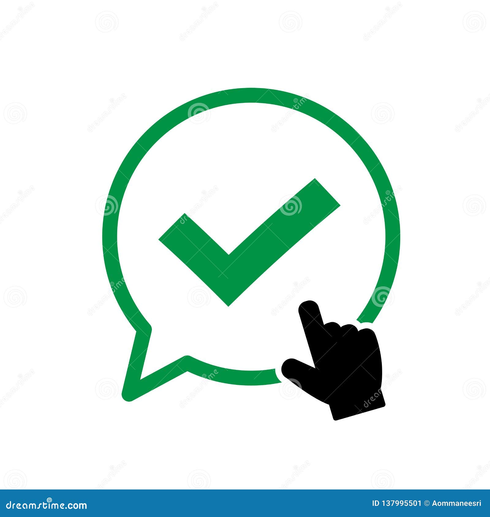 Hand Click Check Mark in a Speech Bubble Icon Stock Vector ...