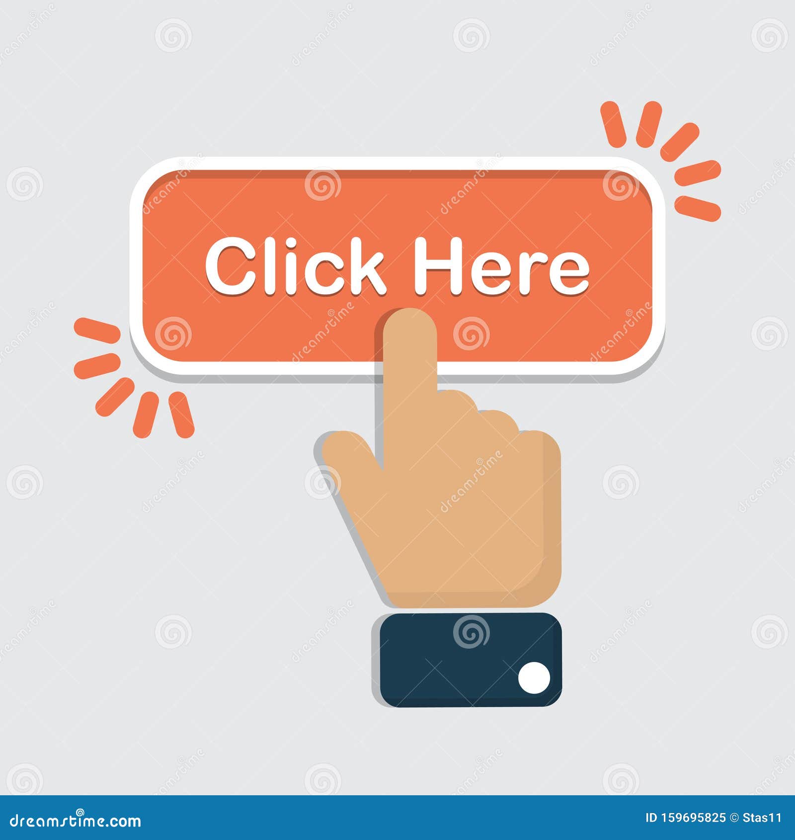 Hand Click on Click Here Button in a Flat Design Stock Vector ...
