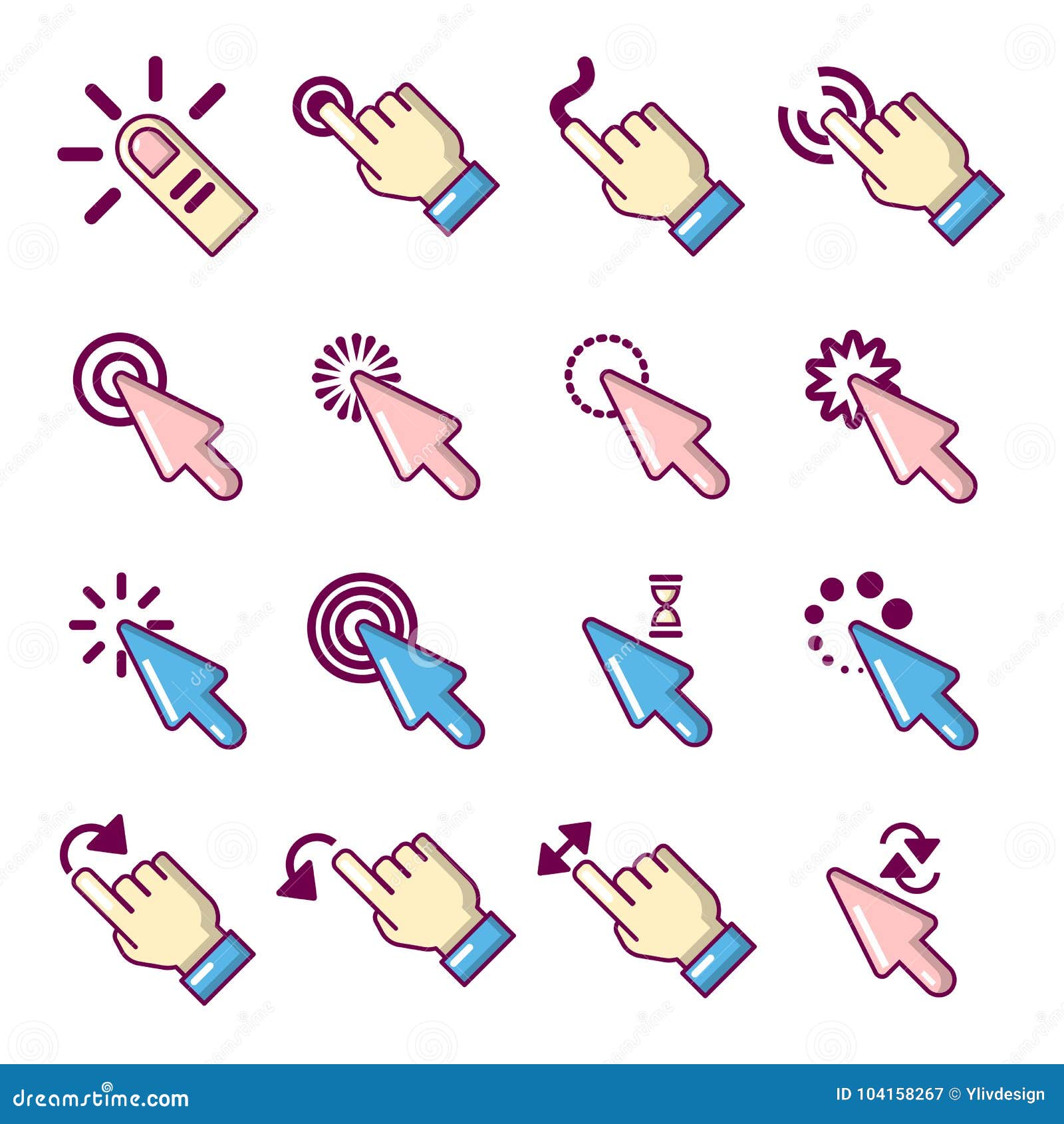Hand Click Icons Set, Cartoon Style Stock Vector - Illustration of ... Hand Click Icons Set, Cartoon Style Stock Vector - Illustration of ...